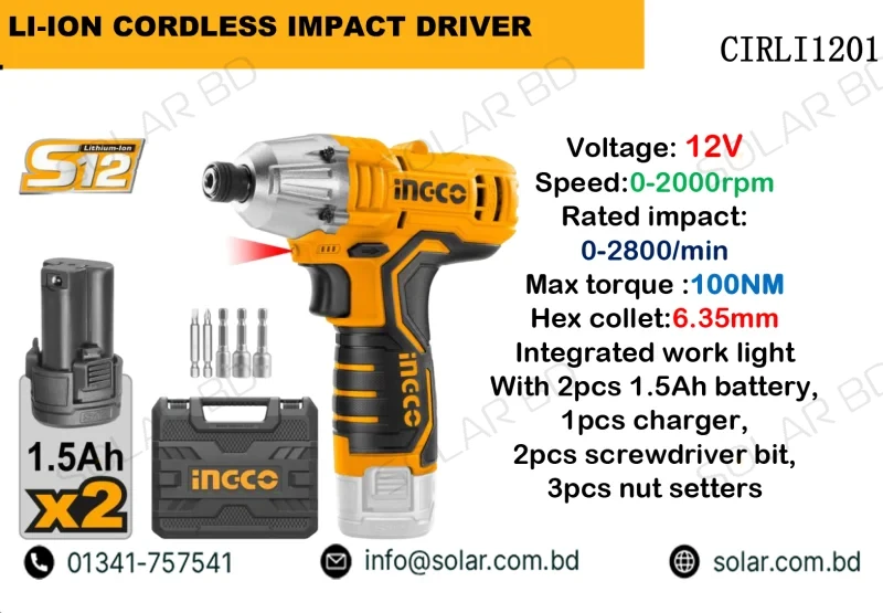 INGCO 12V Cordless Impact Driver Dual Battery - SOLAR BD