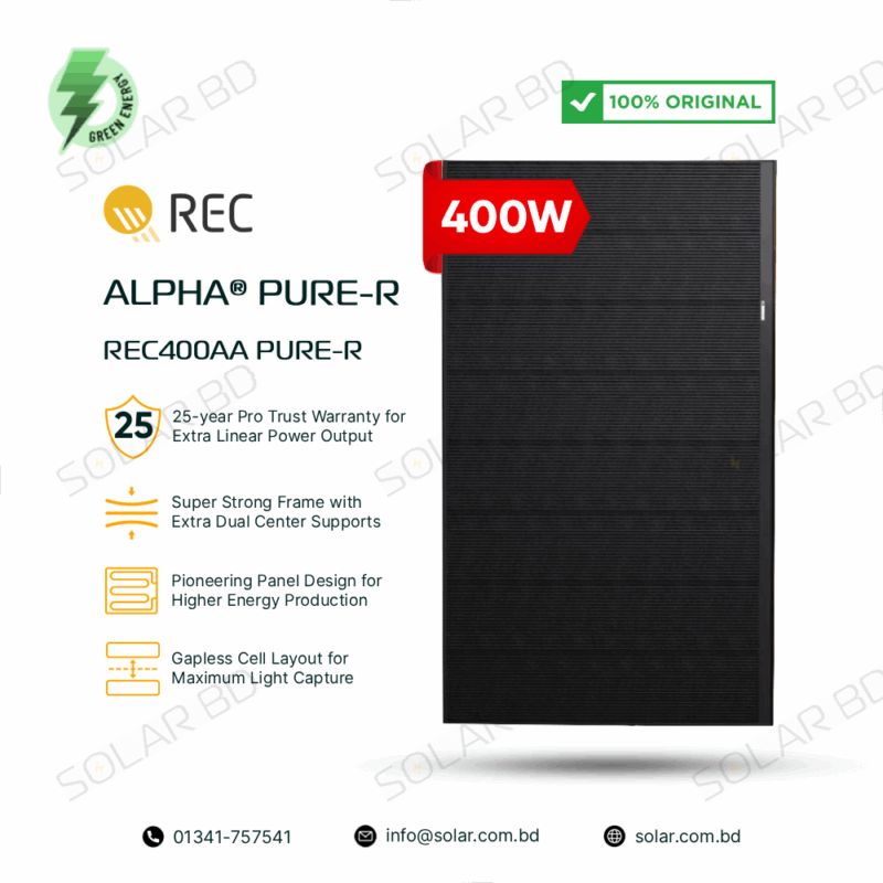 REC Alpha Pure-R 400W Heterojunction Mono Solar Panel - SOLAR BD