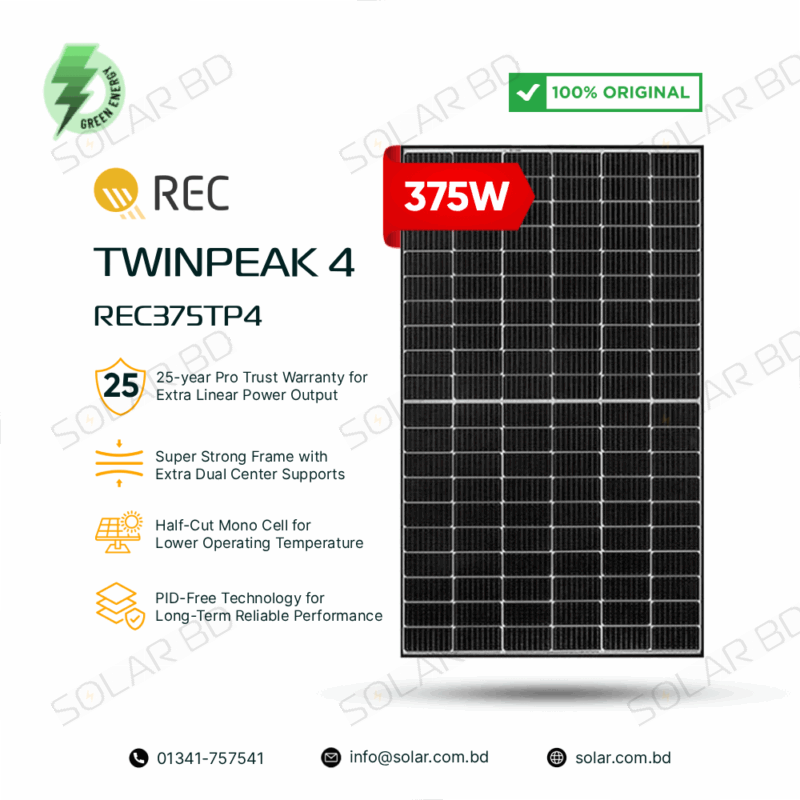 REC TwinPeak 4 Series 375W Half-Cut Mono Solar Panel - SOLAR BD