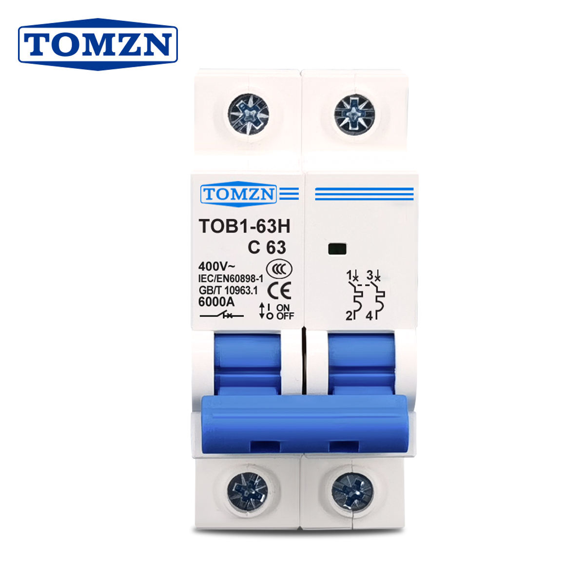 TOMZN TOB1-63H 2P AC MCB Miniature Circuit Breaker 6A-63A Overload ...